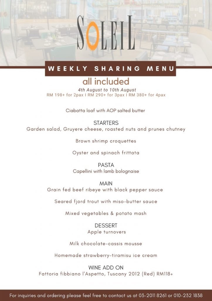 Menu | Soleil | Restaurant & Wine Bar | DC Mall